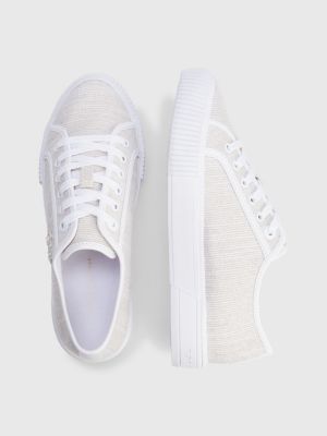 Textile Monogram Low Top Trainers White Tommy Hilfiger