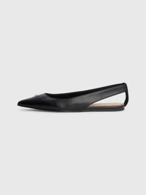 Leather Pointed Toe Slingback Ballerinas Black Tommy Hilfiger