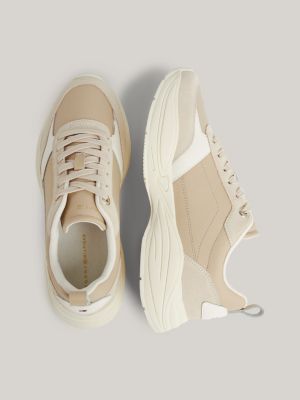 Baskets De Running Essential En Cuir Beige Tommy Hilfiger