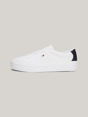 Mesh Sneaker Met Contrasterende Hiel Wit Tommy Hilfiger