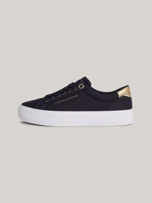 Canvas Sneaker Met Metallic Hak Blauw Tommy Hilfiger