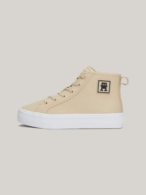 High Top Sneaker Aus Leder Mit Th Monogramm Beige Tommy Hilfiger