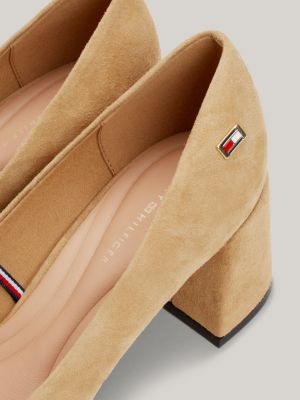 Suede Block Heel Court Shoes Khaki Tommy Hilfiger