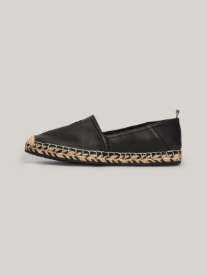 Espadrilles Plates En Cuir Lisse Noir Tommy Hilfiger