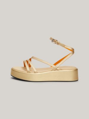Metallic Leren Sandaal Met Sleehak Goud Tommy Hilfiger