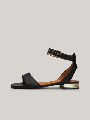 Th Monogram Leather Flat Sandals Black Tommy Hilfiger
