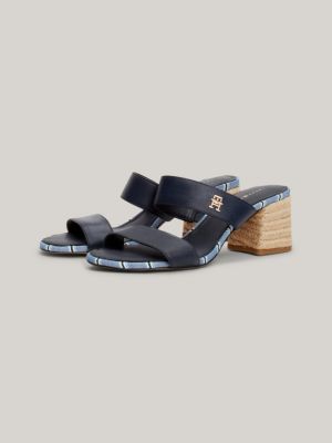 Sandale Aus Leder Mit Hemdstoff Besatz Blau Tommy Hilfiger