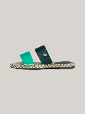 Satin Strap Flat Espadrille Sandals Green Tommy Hilfiger