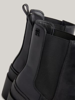 Halfhoge Leren Laars Met Profiel En Blokhak Zwart Tommy Hilfiger
