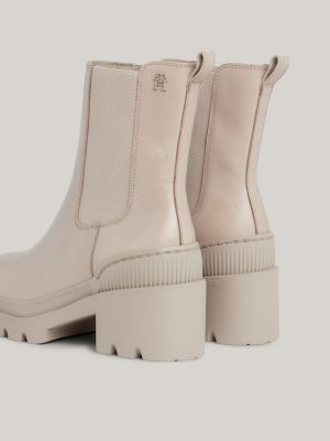 Halfhoge Leren Laars Met Profiel En Blokhak Grijs Tommy Hilfiger