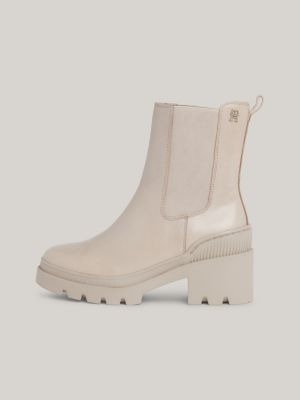 Halfhoge Leren Laars Met Profiel En Blokhak Grijs Tommy Hilfiger