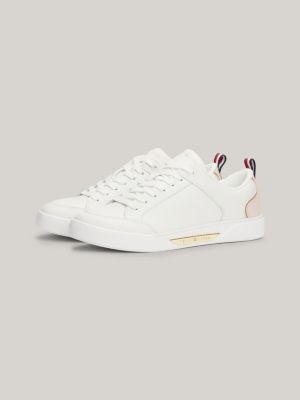 Leren Sneaker Met Metallic Rand Wit Tommy Hilfiger