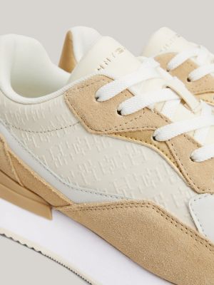 Leren Sneaker Met Th Monogram Beige Tommy Hilfiger