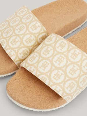 TH Monogram Stamp Cork Pool Slides | Beige | Tommy Hilfiger