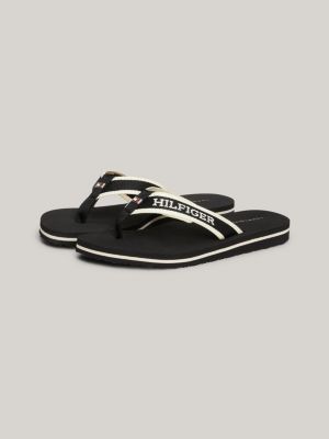 Hilfiger Monotype Webbing Strap Flip Flops Black Tommy Hilfiger