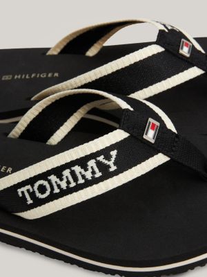 Hilfiger Monotype Webbing Strap Flip Flops Black Tommy Hilfiger