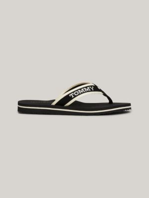 Hilfiger Monotype Webbing Strap Flip Flops Black Tommy Hilfiger
