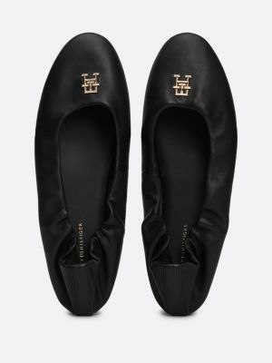 Leren Ballerina Met Metalen Th Monogram Zwart Tommy Hilfiger