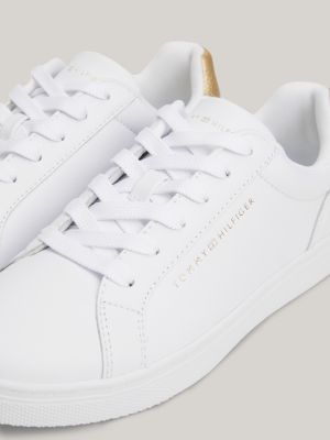 Essential Leren Sneaker Met Metallic Hiel Wit Tommy Hilfiger