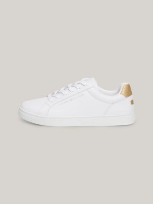 Essential Leren Sneaker Met Metallic Hiel Wit Tommy Hilfiger