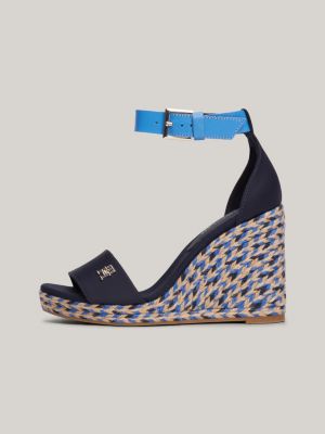 Satin High Wedge Espadrille Sandals Blue Tommy Hilfiger