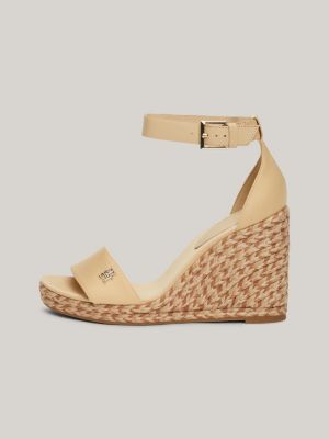 Satin High Wedge Espadrille Sandals Beige Tommy Hilfiger
