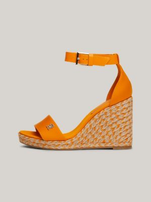 Satin High Wedge Espadrille Sandals Orange Tommy Hilfiger