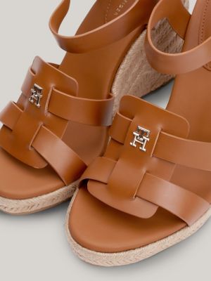 Sandali Espadrillas In Pelle Con Plateau Marrone Tommy Hilfiger