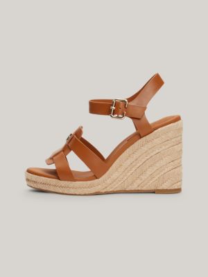 Sandali Espadrillas In Pelle Con Plateau Marrone Tommy Hilfiger