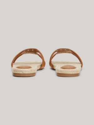 Espadrilles Sandales En Cuir à Monogramme Th Marron Tommy Hilfiger