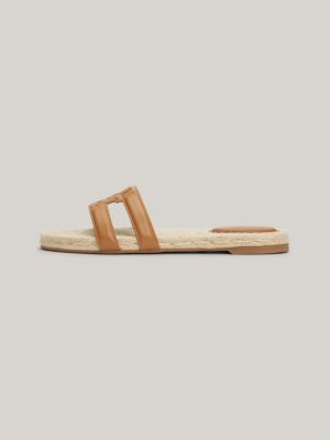 Espadrilles Sandales En Cuir à Monogramme Th Marron Tommy Hilfiger