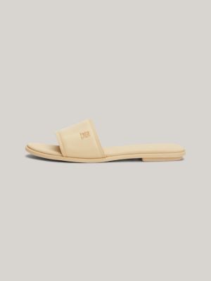 Tonal Th Monogram Leather Mules Beige Tommy Hilfiger