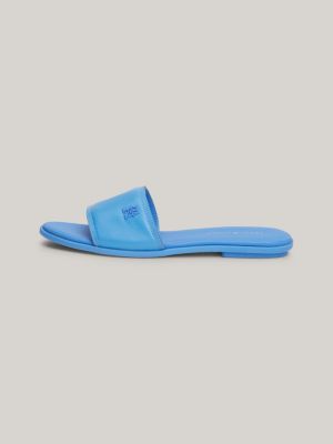 Tonal Th Monogram Leather Mules Blue Tommy Hilfiger