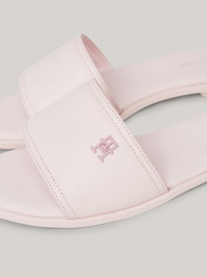 Tonal Th Monogram Leather Mules Pink Tommy Hilfiger
