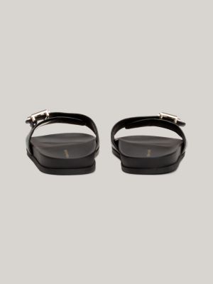 Th Monogram Flache Leder Sandale Schwarz Tommy Hilfiger