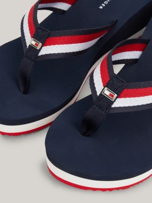 Signature Teenslipper Met Sleehak Blauw Tommy Hilfiger