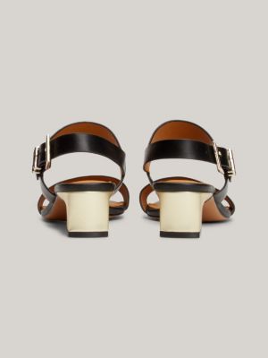 Th Monogram Leather Block Heel Sandals Black Tommy Hilfiger