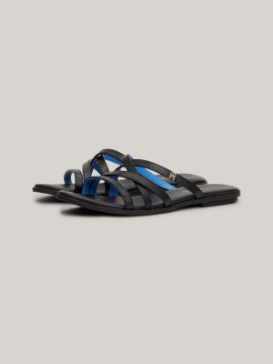 Platte Sandaal Met Leren Bandjes Zwart Tommy Hilfiger