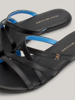 Platte Sandaal Met Leren Bandjes Zwart Tommy Hilfiger
