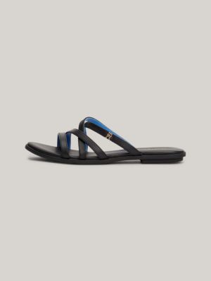 Platte Sandaal Met Leren Bandjes Zwart Tommy Hilfiger