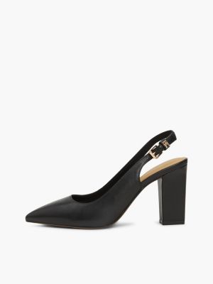 Th Monogram Block Heel Leather Slingback Shoes Black Tommy Hilfiger