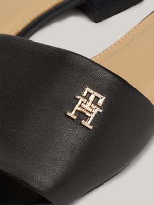 Th Monogram Plaque Leather Mules Black Tommy Hilfiger
