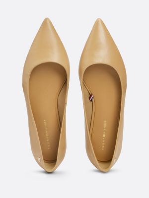 Leren Ballerina Met Spitse Neus En Monogram Khaki Tommy Hilfiger