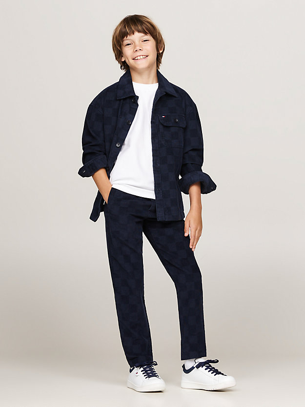 Checkerboard Corduroy Straight Trousers | Blue | Tommy Hilfiger Checkerboard Corduroy Straight Trousers | Blue | Tommy Hilfiger