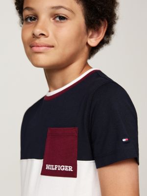 T Shirt mit Color Block Design und Brusttasche Blau Tommy Hilfiger