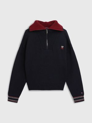 Pull à Col Zippé Th Monogram Bleu Tommy Hilfiger