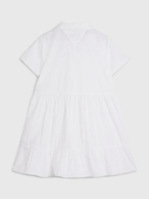 Essential Kurzarm Hemdkleid Mit Stufenrock Weiß Tommy Hilfiger