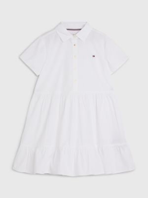 Essential Kurzarm Hemdkleid Mit Stufenrock Weiß Tommy Hilfiger