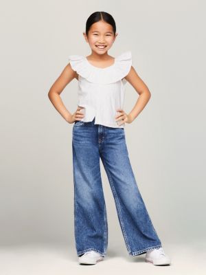 Th Monogram Cropped Blouse Met Broderie Wit Tommy Hilfiger