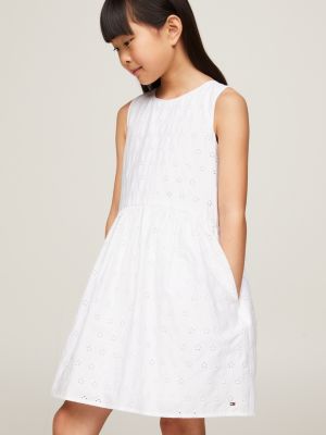 Th Monogram Mouwloze Jurk Met Broderie Anglaise Wit Tommy Hilfiger